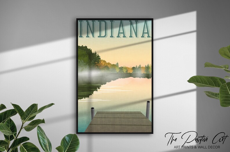 Indiana Vintage Travel Poster Retro Style Travel Print US - Etsy