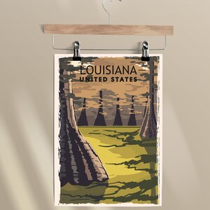 Louisiana Vintage Travel Poster, Retro Travel Art Deco Print, American ...