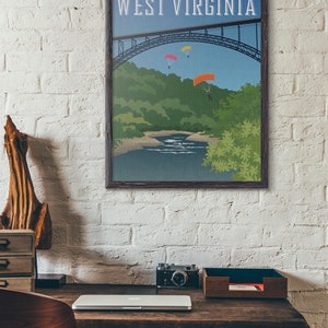 West Virginia Vintage Travel Poster, New River Retro Style Travel Print ...