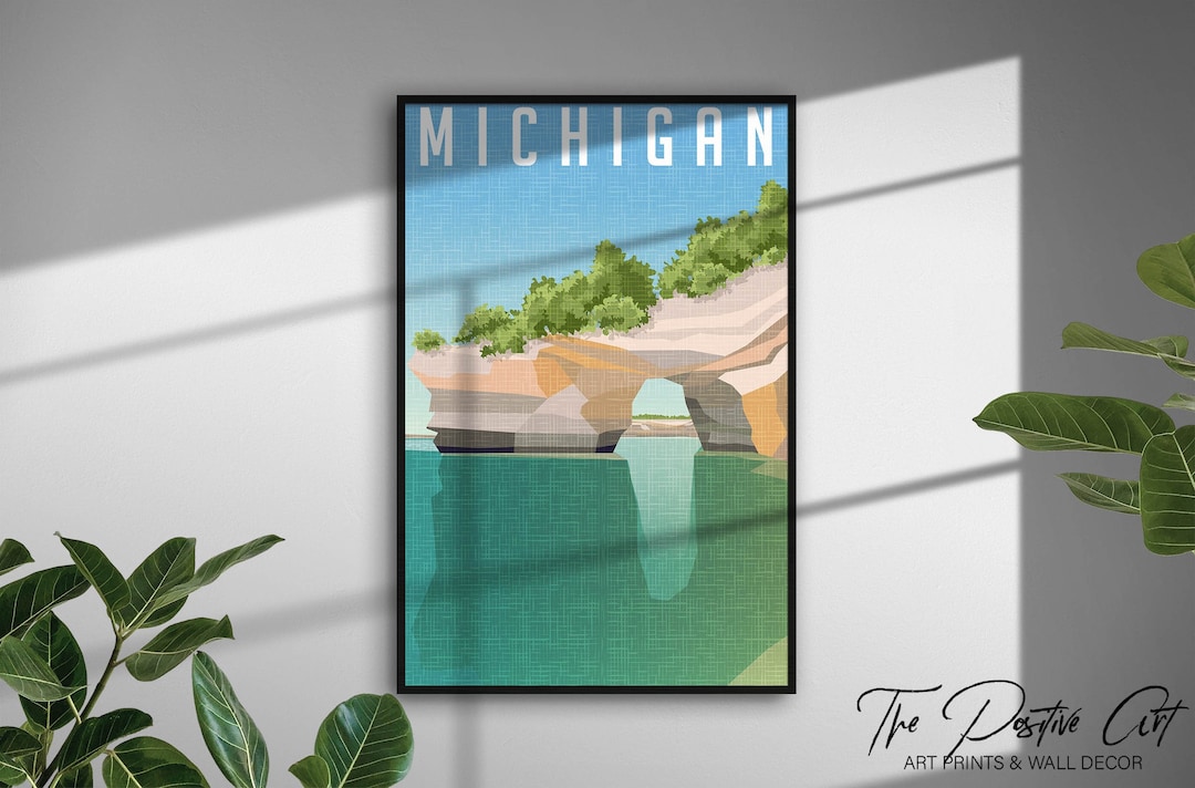 Michigan Vintage Travel Poster Retro Style Travel Print - Etsy