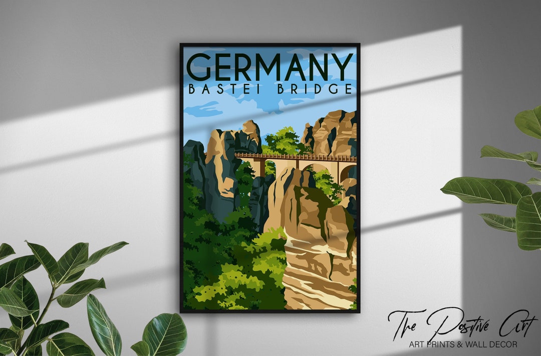 Bastei Bridge Vintage Travel Poster, Retro Travel Print, Germany ...