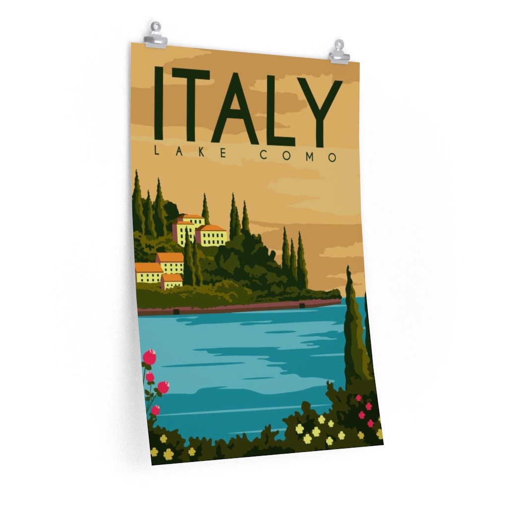 Italy Vintage Travel Poster Retro Style Travel Print Lake - Etsy
