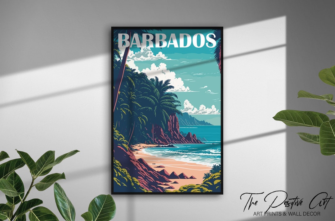 Barbados Travel Poster, Caribbean Travel Print, Vintage Landscape Art ...