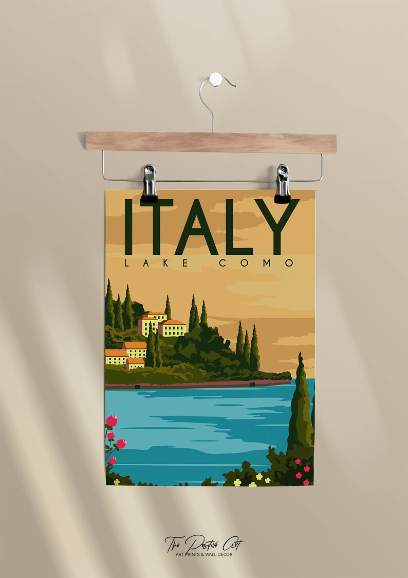 Italy Vintage Travel Poster Retro Style Travel Print Lake - Etsy