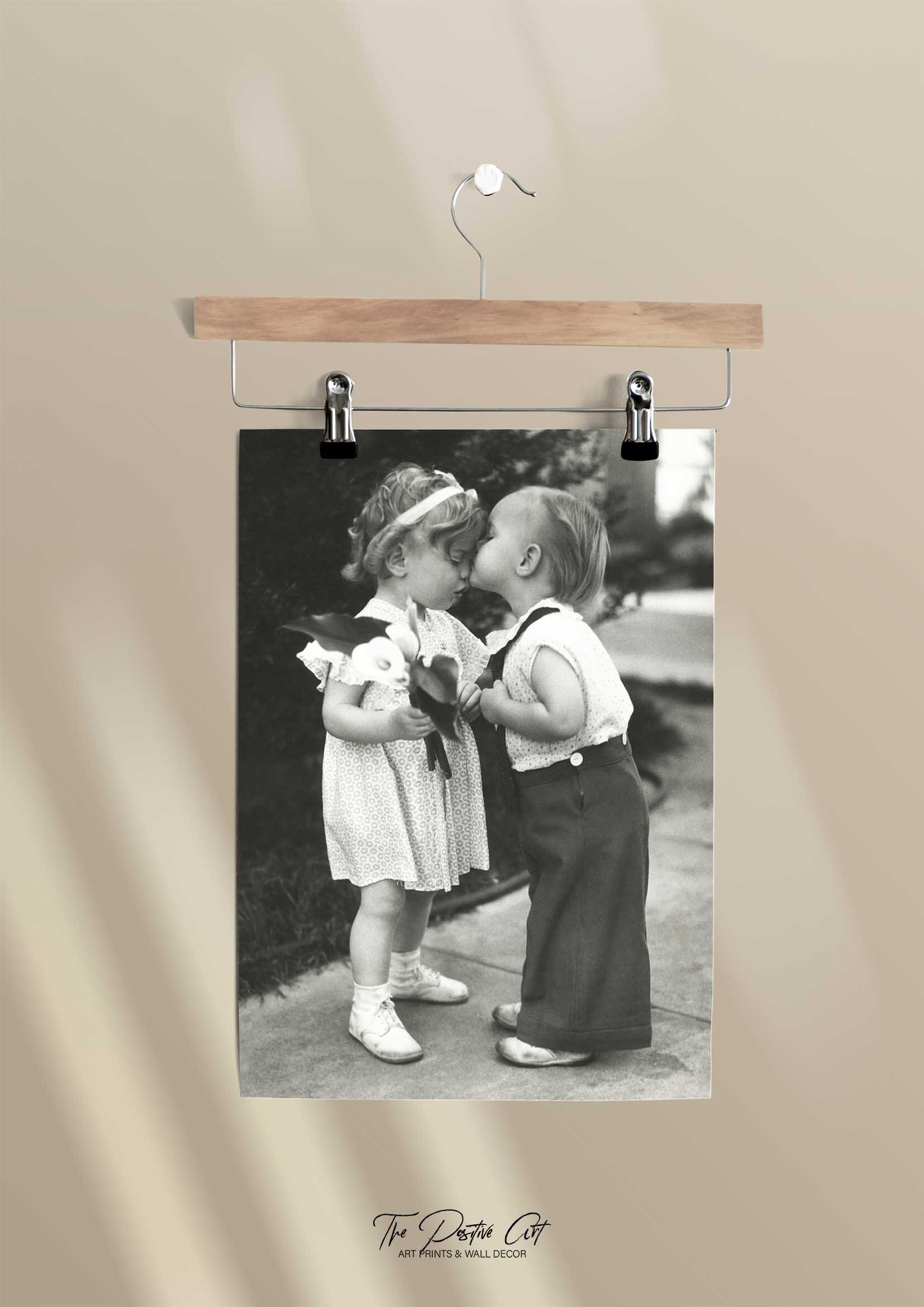 First Love Vintage Photo Poster Boy Kissing Girl Black N - Etsy