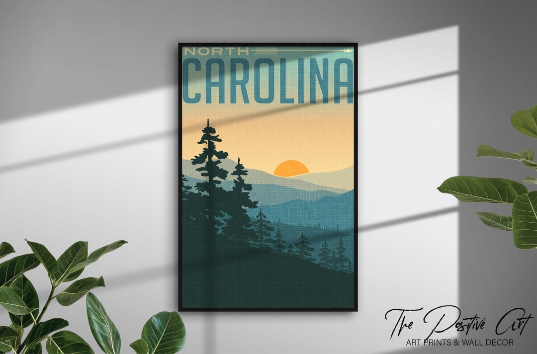 North Carolina Vintage Travel Poster, Retro Style Travel Print, US ...