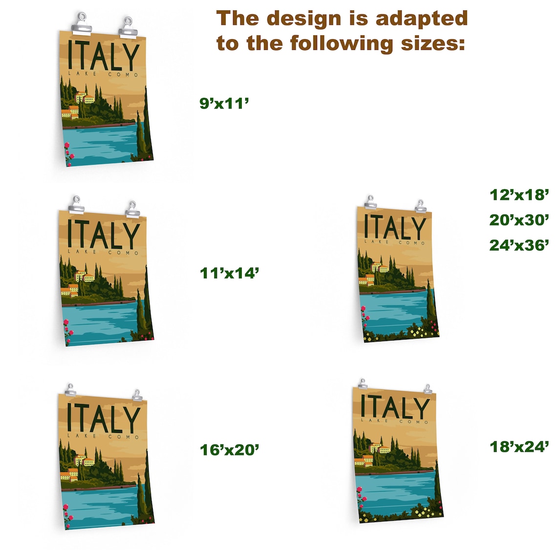 Italy Vintage Travel Poster Retro Style Travel Print Lake - Etsy