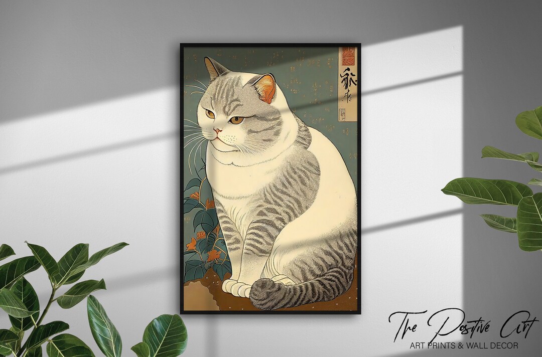 British Cat Ukiyo-e Printable Art, Traditional Japanese Vintage Print ...