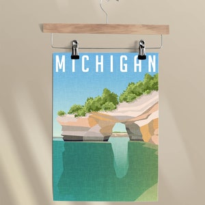 Michigan Vintage Travel Poster, Retro Style Travel Print, American ...