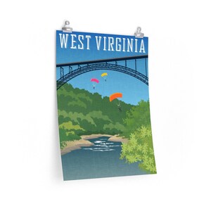 West Virginia Vintage Travel Poster, New River Retro Style Travel Print ...