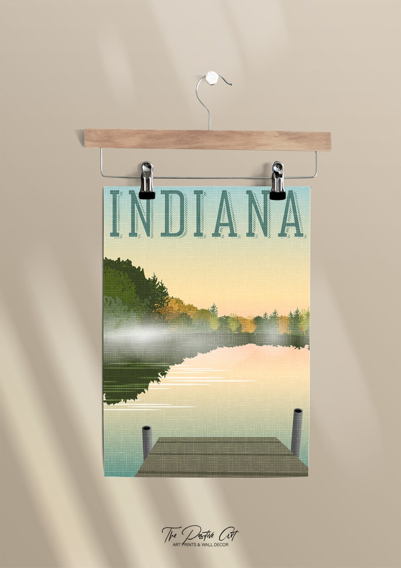 Indiana Vintage Travel Poster Retro Style Travel Print US - Etsy