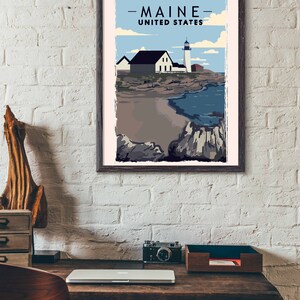 Maine Vintage Travel Poster, Retro Travel Art Deco Print, American ...