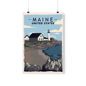Maine Vintage Travel Poster, Retro Travel Art Deco Print, American ...