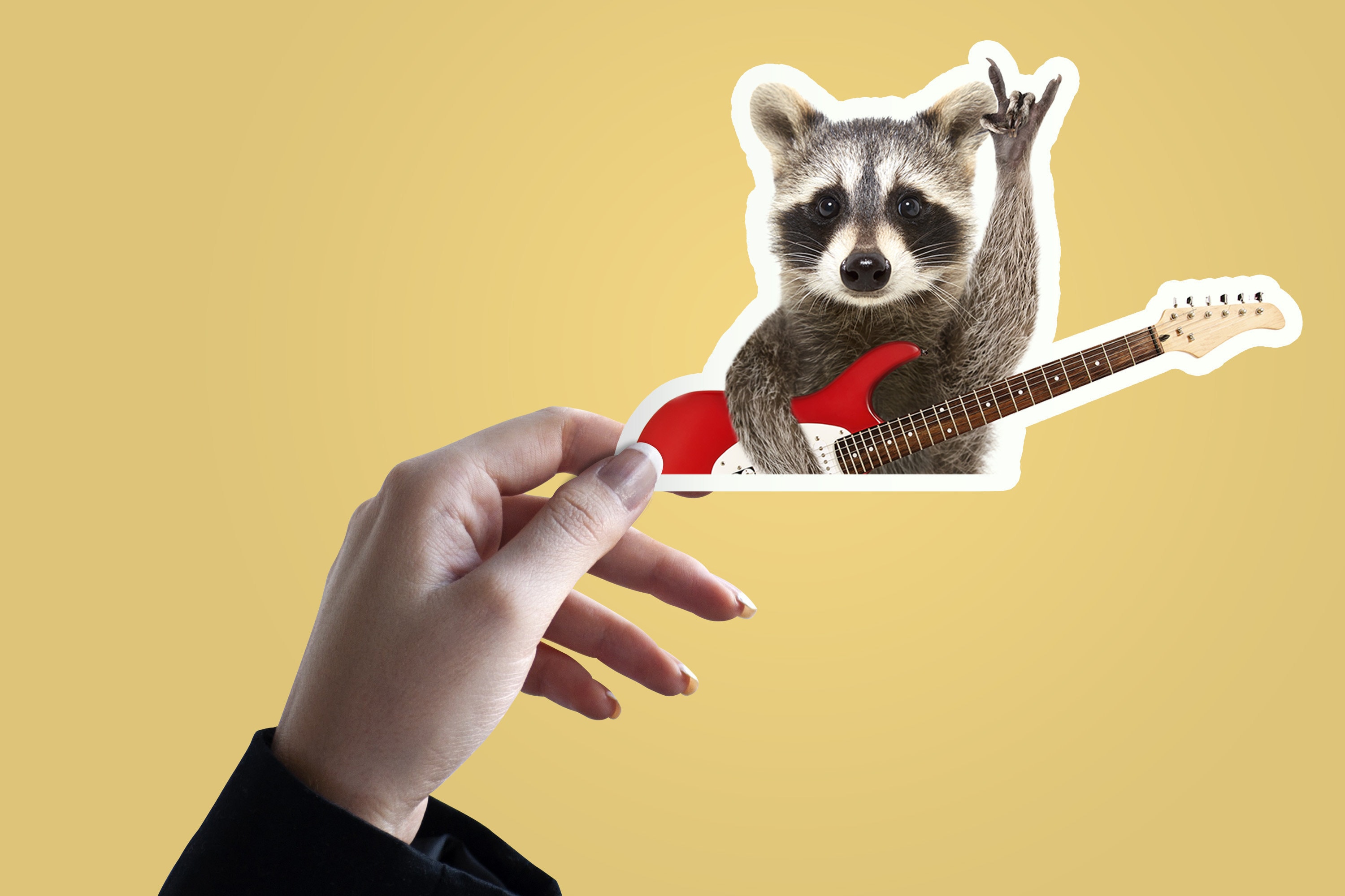 Raccoon With Guitar Sticker Funny Raccoon Rock N Roll - Etsy