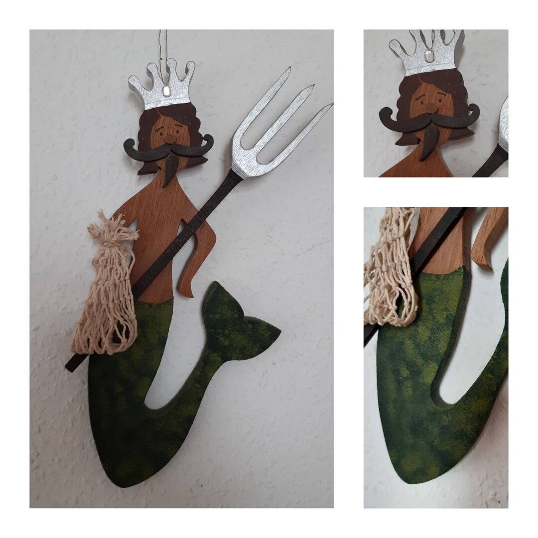 Wooden Figure Sauterelle Neptune Mermaid Wellness Bathroom - Etsy