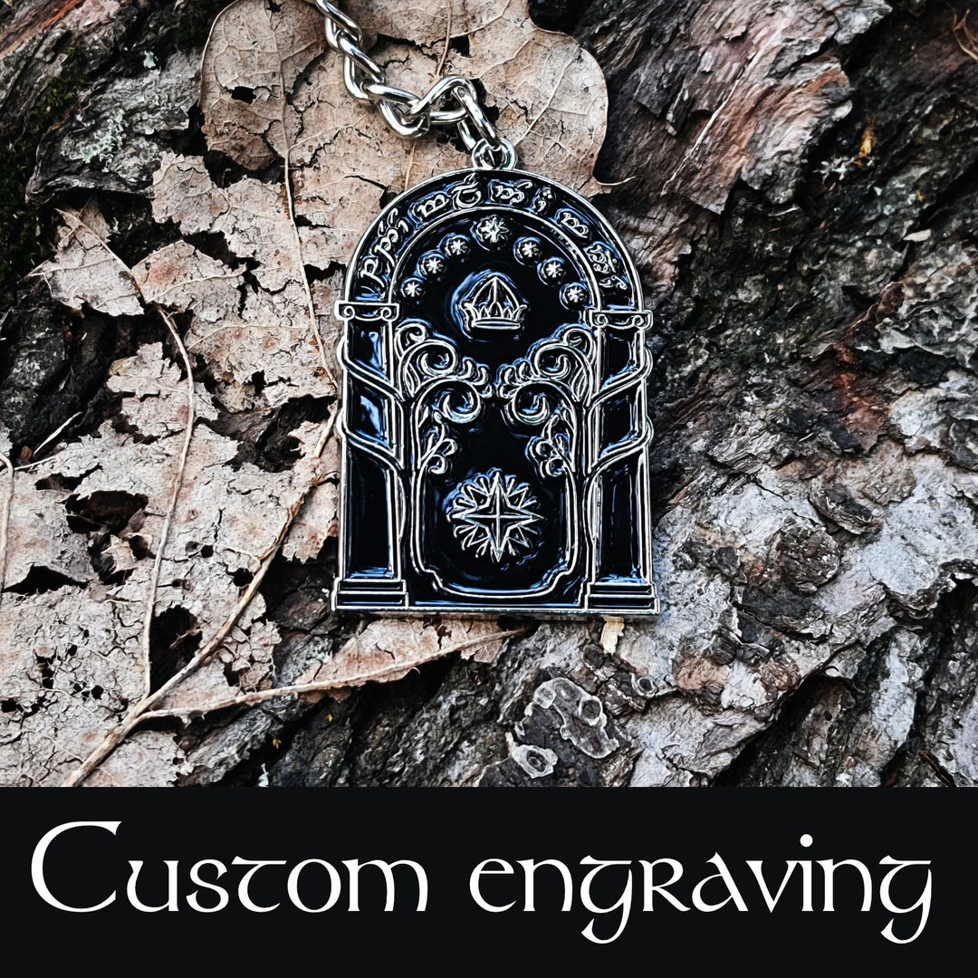 Door of Durin Keychain Black & Silver Custom Engraving Gates of Moria ...