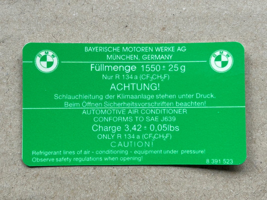1pcs Label Sticker "air Condition" Klima R134a 1550g - BMW E30 E36 E46 ...