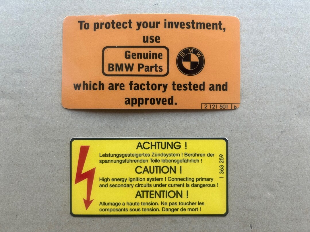 2pcs BMW Warning Decals Stickers USA E30 E24 E23 E32 E34 #1363259 ...