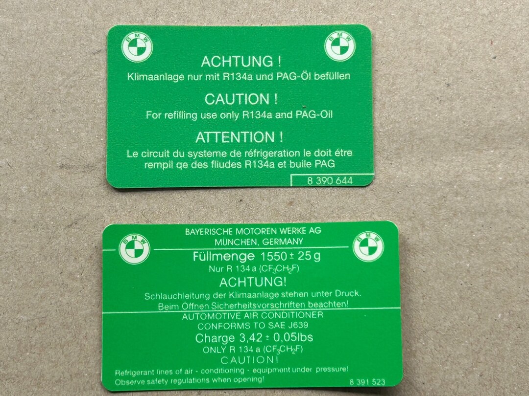 2pcs Label Sticker "air Condition" Klima R134a 1550g - BMW E30 E36 E46 ...