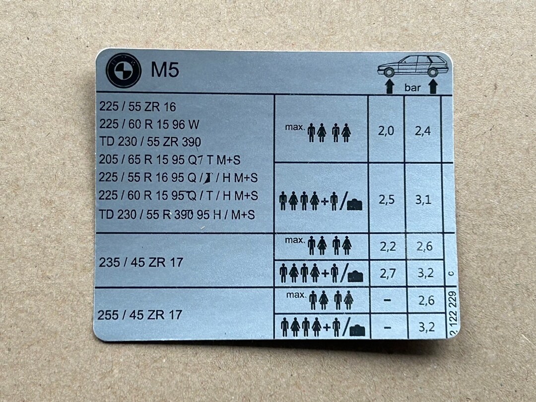 1x Tire Size and Pressure BMW E34 M5 Touring Label Sticker #2122229 - Etsy