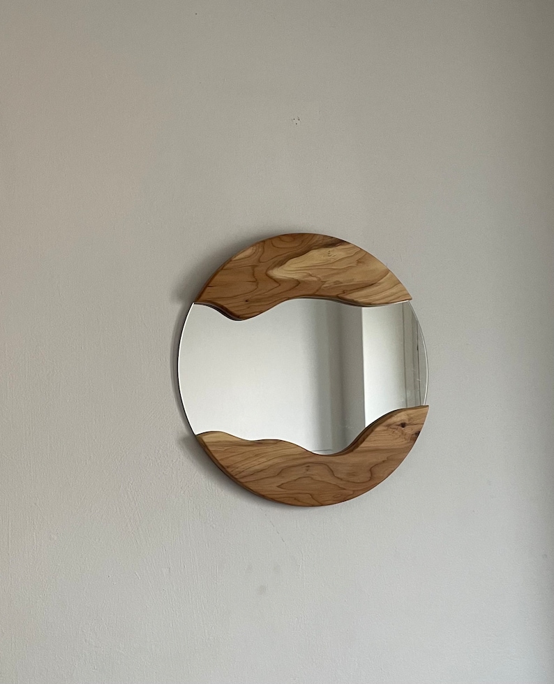 Yew Wooden Round Wall Mirror, Live Edge, Wall Mirror, Wood Frame Mirror ...