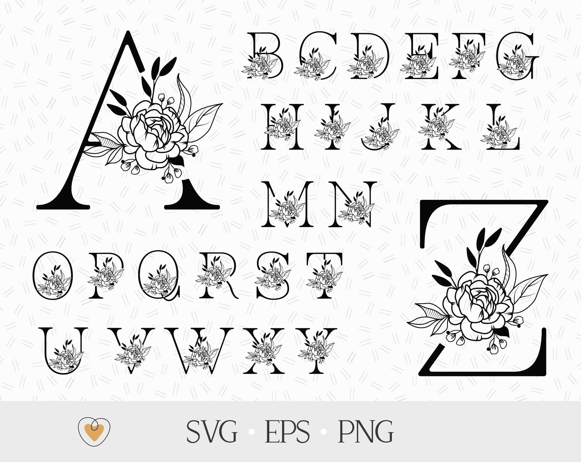 Flower alphabet svg Floral letters svg Peony flower | Etsy