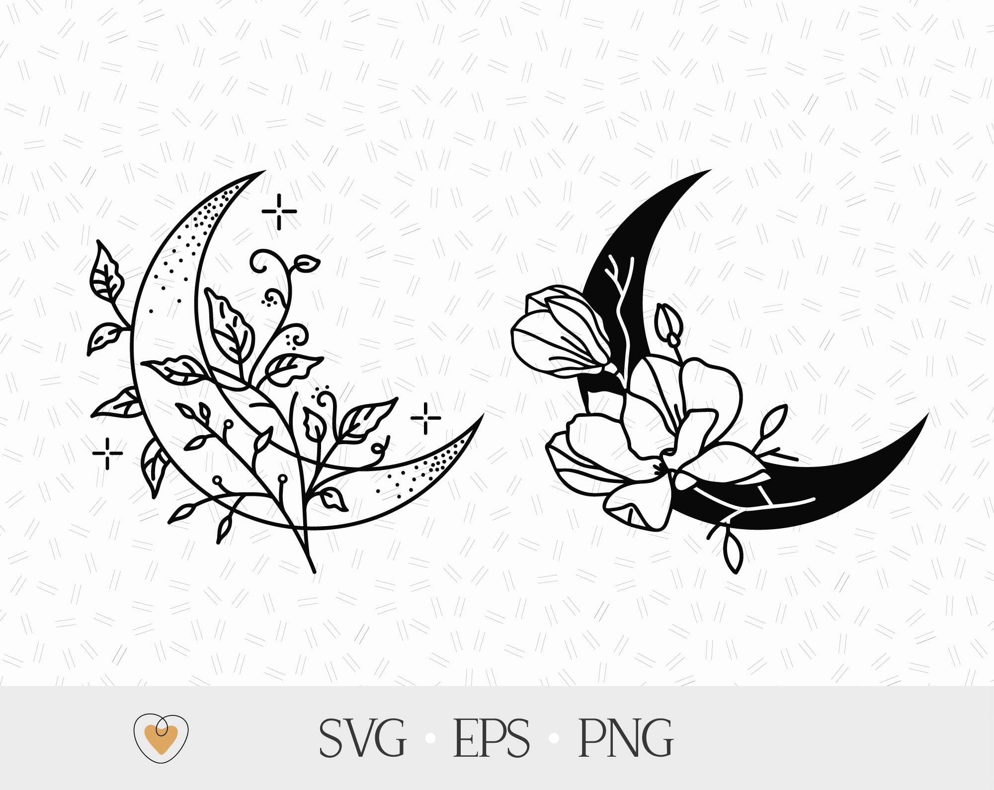 Floral moon svg сelestial svg crescent moon svg svg files | Etsy