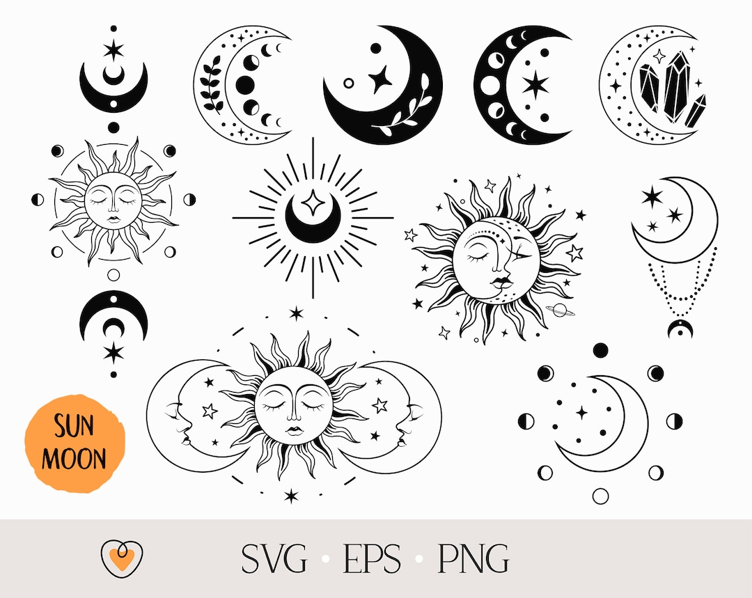Sun and Moon Svg Bundle, Celestial Svg, Witchy Svg, Png Files - Etsy