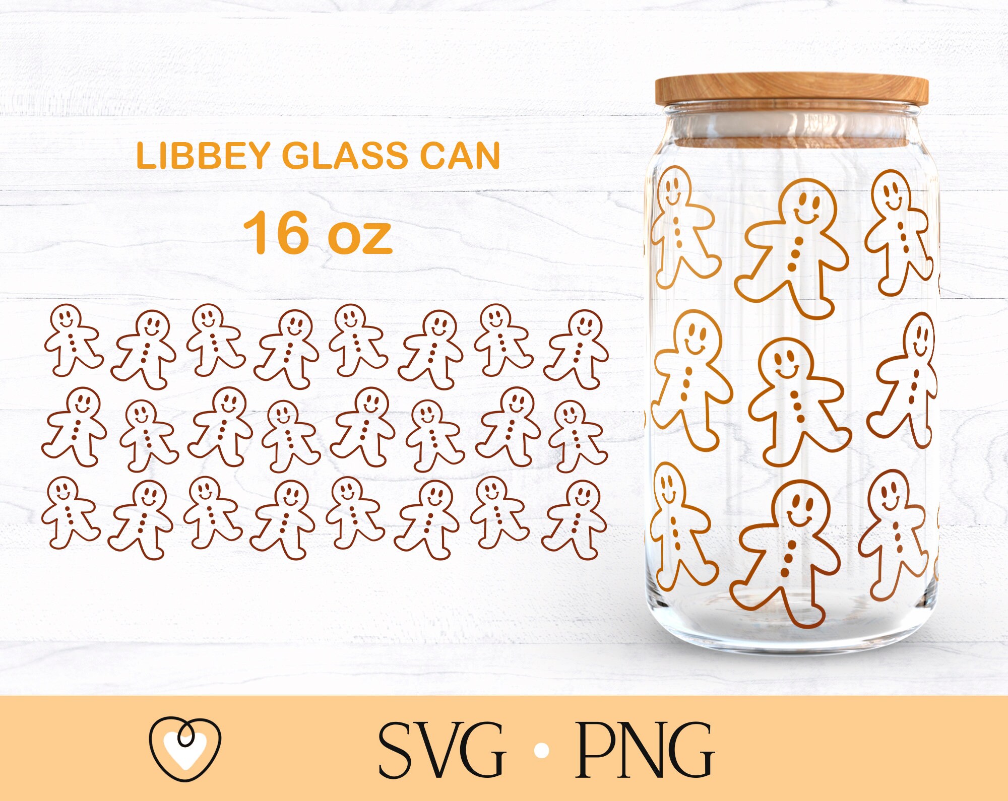 Gingerbread Man 3 Libbey Glass Svg Christmas 16oz Can Glass - Etsy
