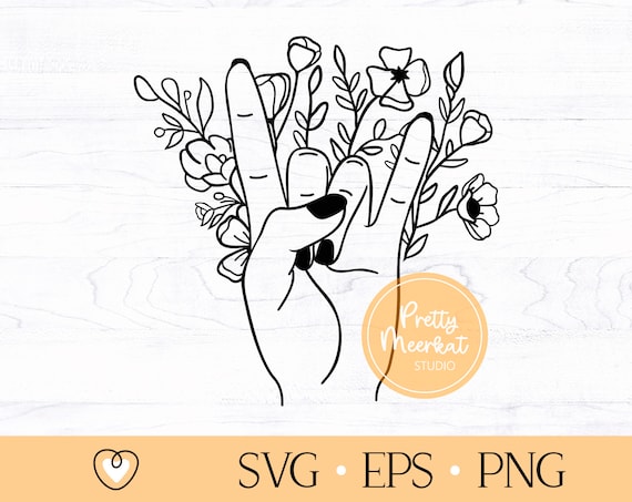 Rock on Hand Svg Heavy Metal Hand With Flowers Svg Sign of - Etsy