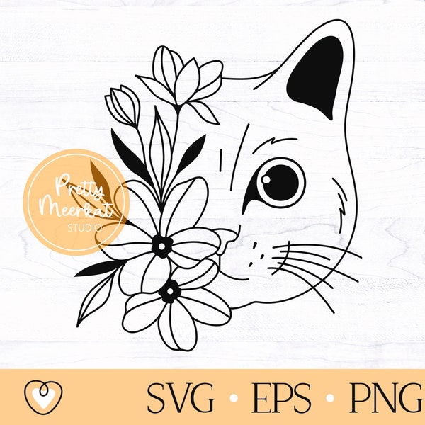 Floral Cat Svg - Etsy