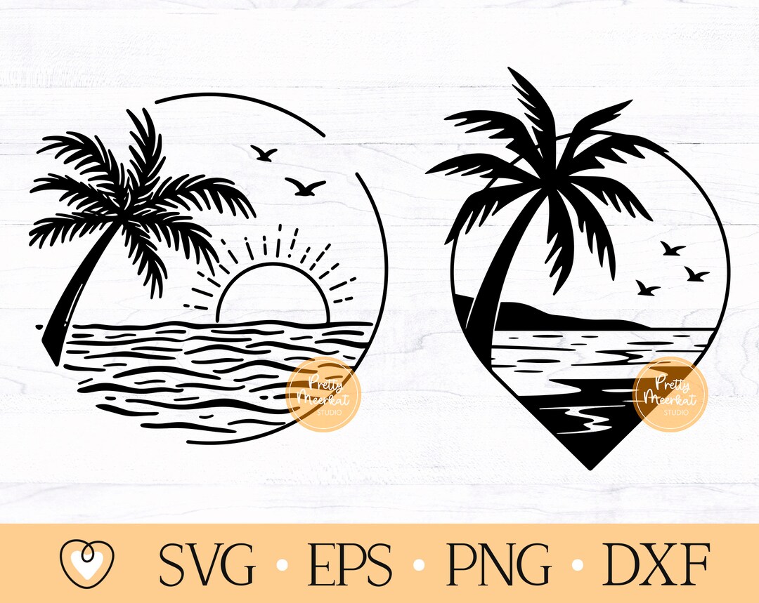Beach Scene SVG: Palm Tree, Ocean, Tropical Design (digital Files) - Etsy