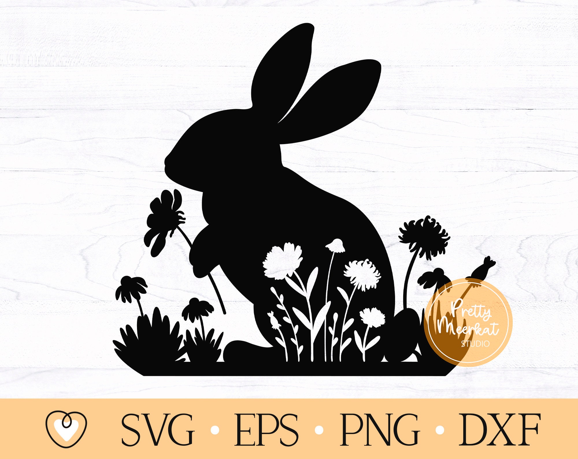 Floral Bunny Svg Bunny Silhouette Svg Bunny in Meadow Svg - Etsy
