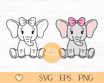 Baby Girl Elephant With Bow SVG | Cute Elephant SVG | Cute Baby ...