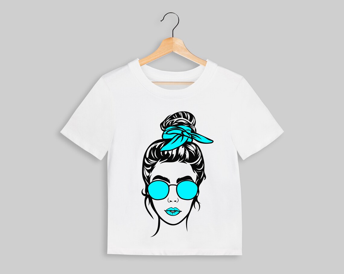 Girl with messy bun bandana and glasses svg Leopard print | Etsy