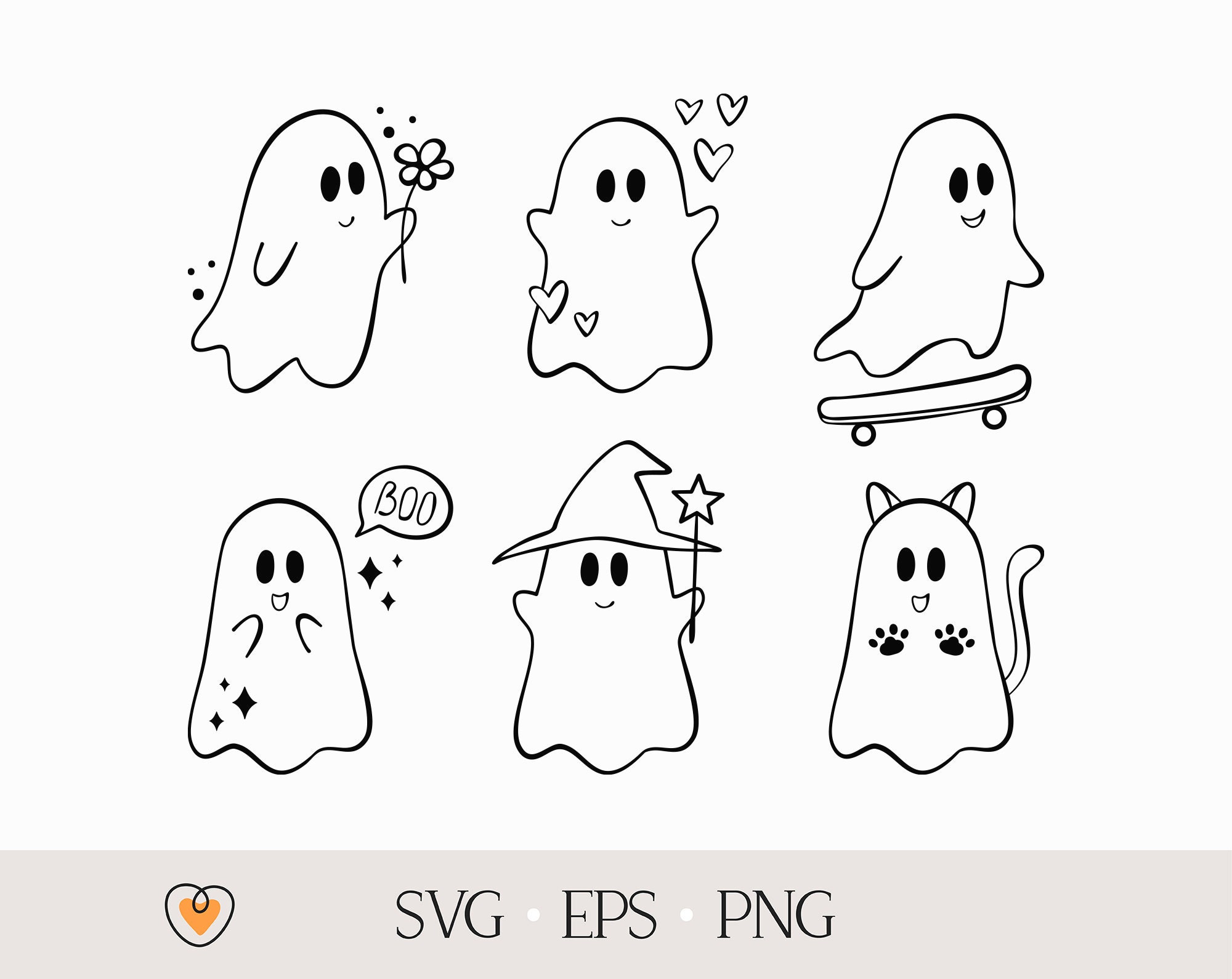 Cute Ghosts Svg Halloween Svg Kawaii Ghosts Svg Png Files - Etsy