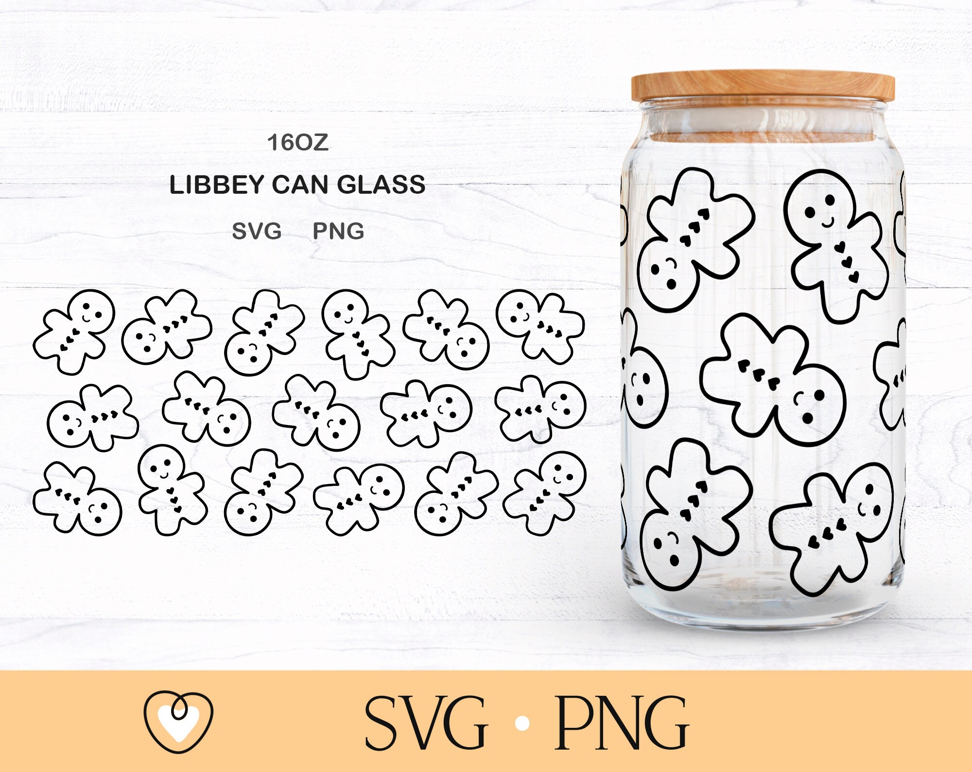 Gingerbread Man 2 Libbey Glass Svg Christmas 16oz Can Glass - Etsy