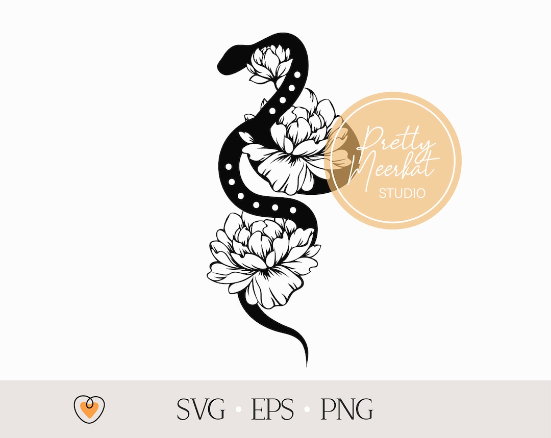 Floral Snake Svg, Snake With Peony Flowers Svg, Png, Tattoo Design - Etsy