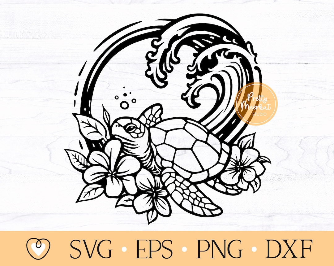 Floral Sea Turtle SVG: Wave Design (digital Files) - Etsy