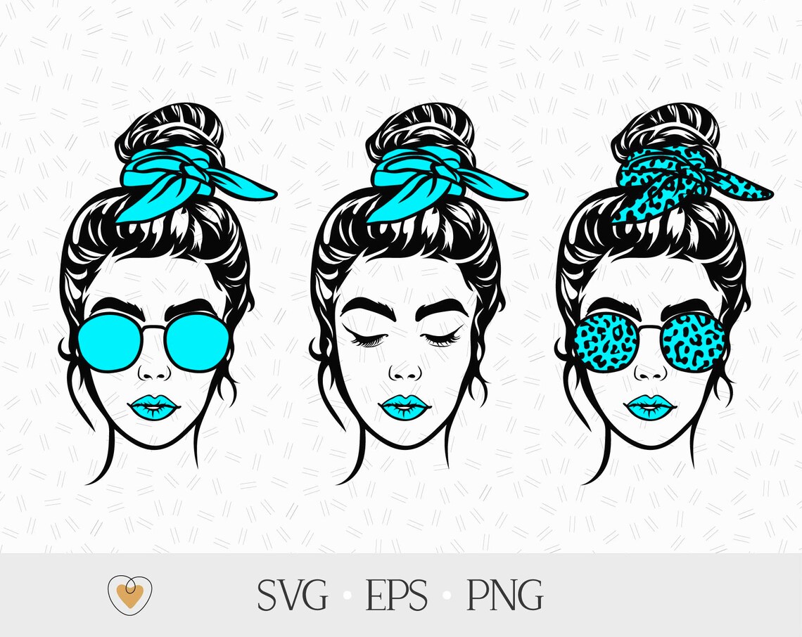 Girl With Messy Bun Bandana And Glasses Svg Leopard Print Etsy