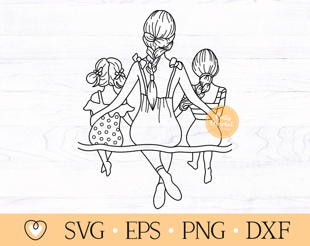 Mother and Daughters Line Art SVG: Mom and Two Girls (digital Files) - Etsy
