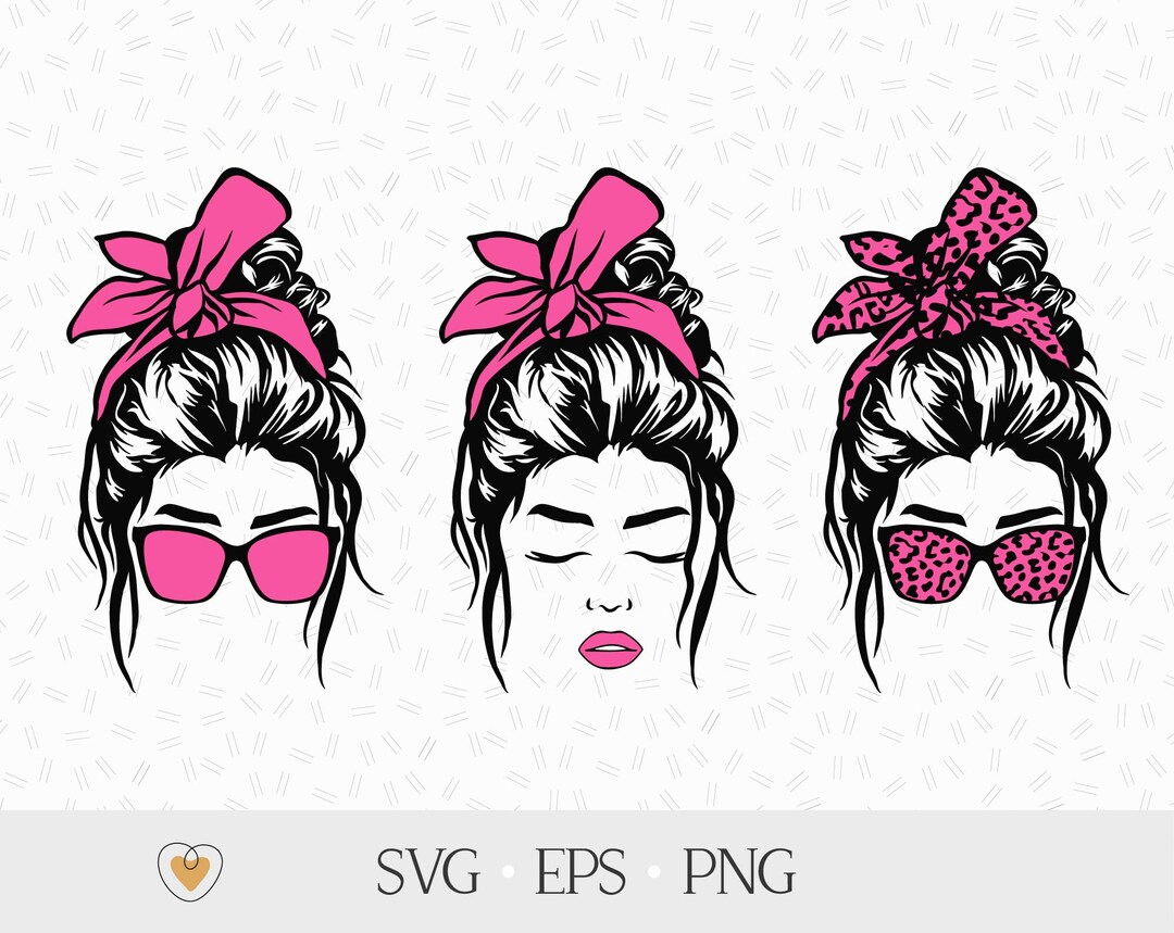 Messy Bun Svg Girl With Messy Bun And Glasses Png Leopard Etsy