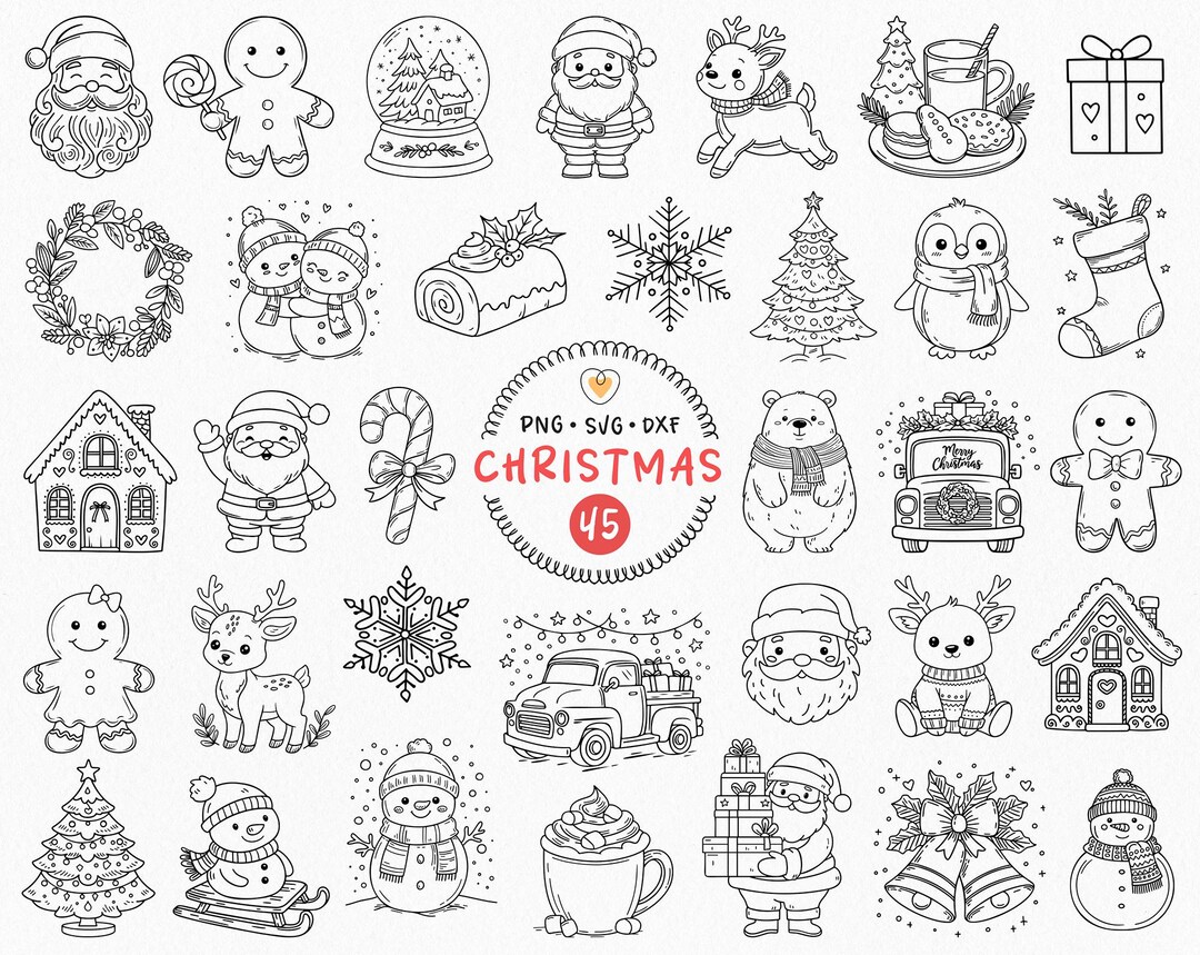 Christmas SVG Bundle: Reindeer, Santa, Snowman & Christmas Tree Line ...