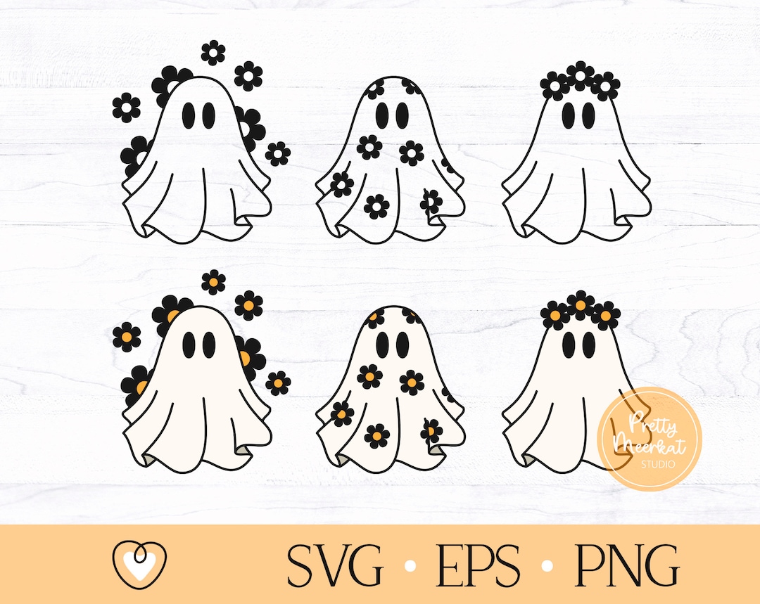 Daisy Ghost SVG: Groovy Halloween Cut File (PNG, EPS) - Etsy