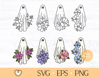 Cute Ghost SVG & PNG Files - Floral Ghost With Flowers - Halloween ...