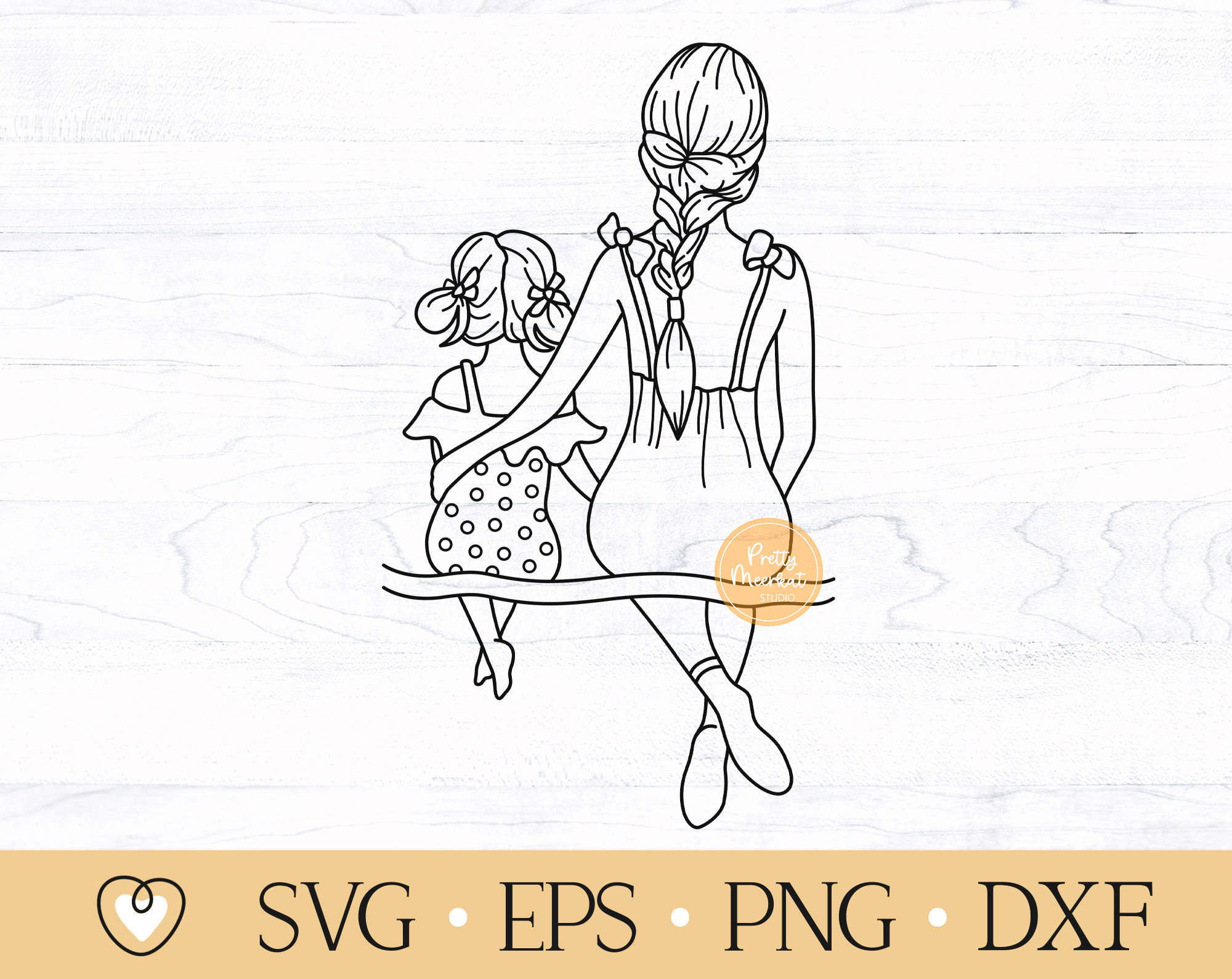 Mother and Daughter Line Art SVG: Mom and Girl Illustration (digital ...