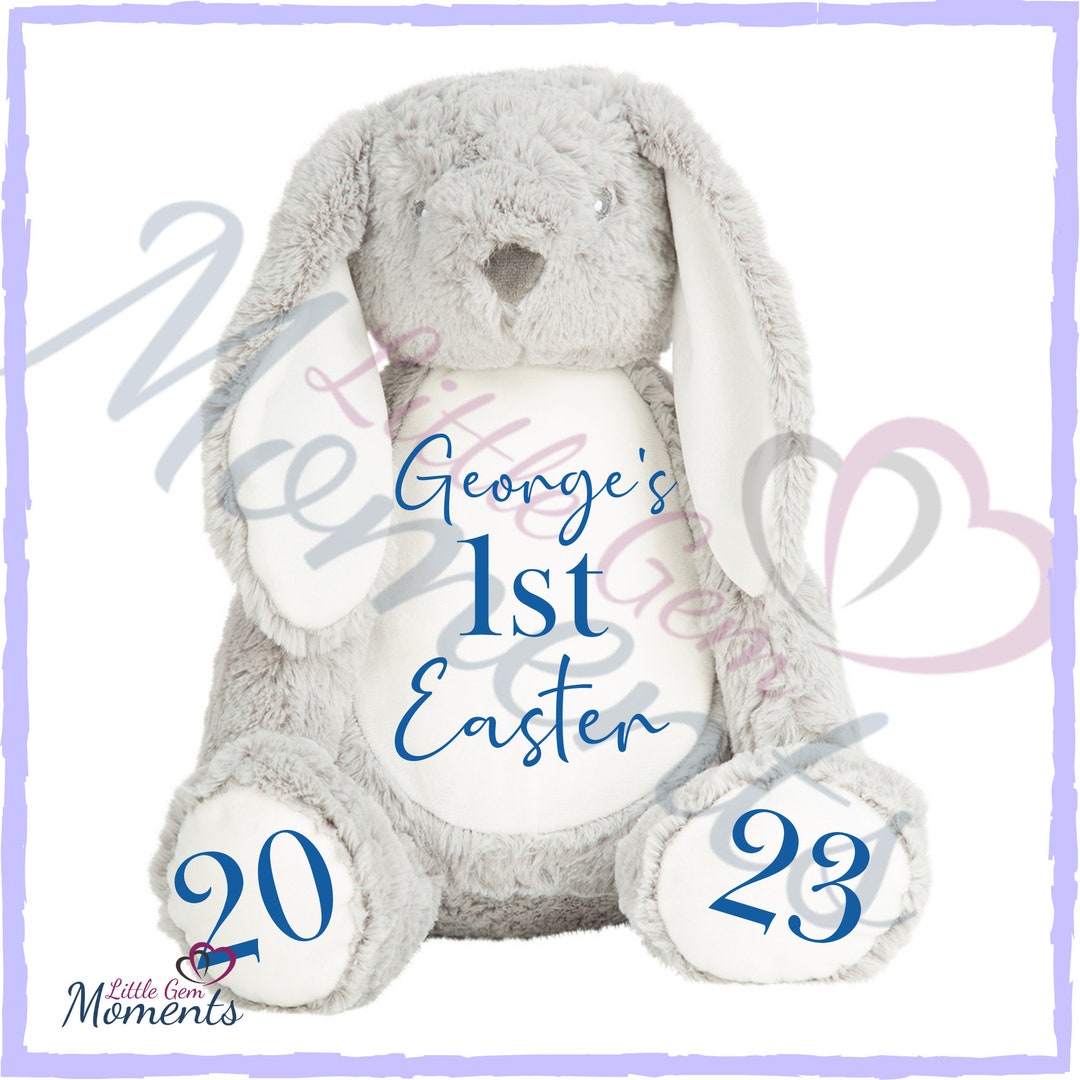 Personalised Grey Easter Bunny Rabbit Plush. 1st Easter Teddy. Mumbles ...