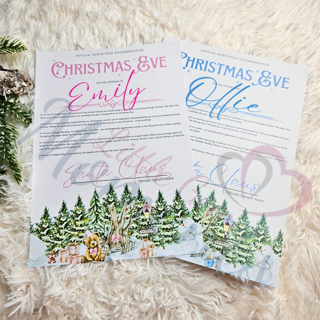 Personalised Christmas Eve Letter - Pink or Blue. Custom Kids Xmas ...