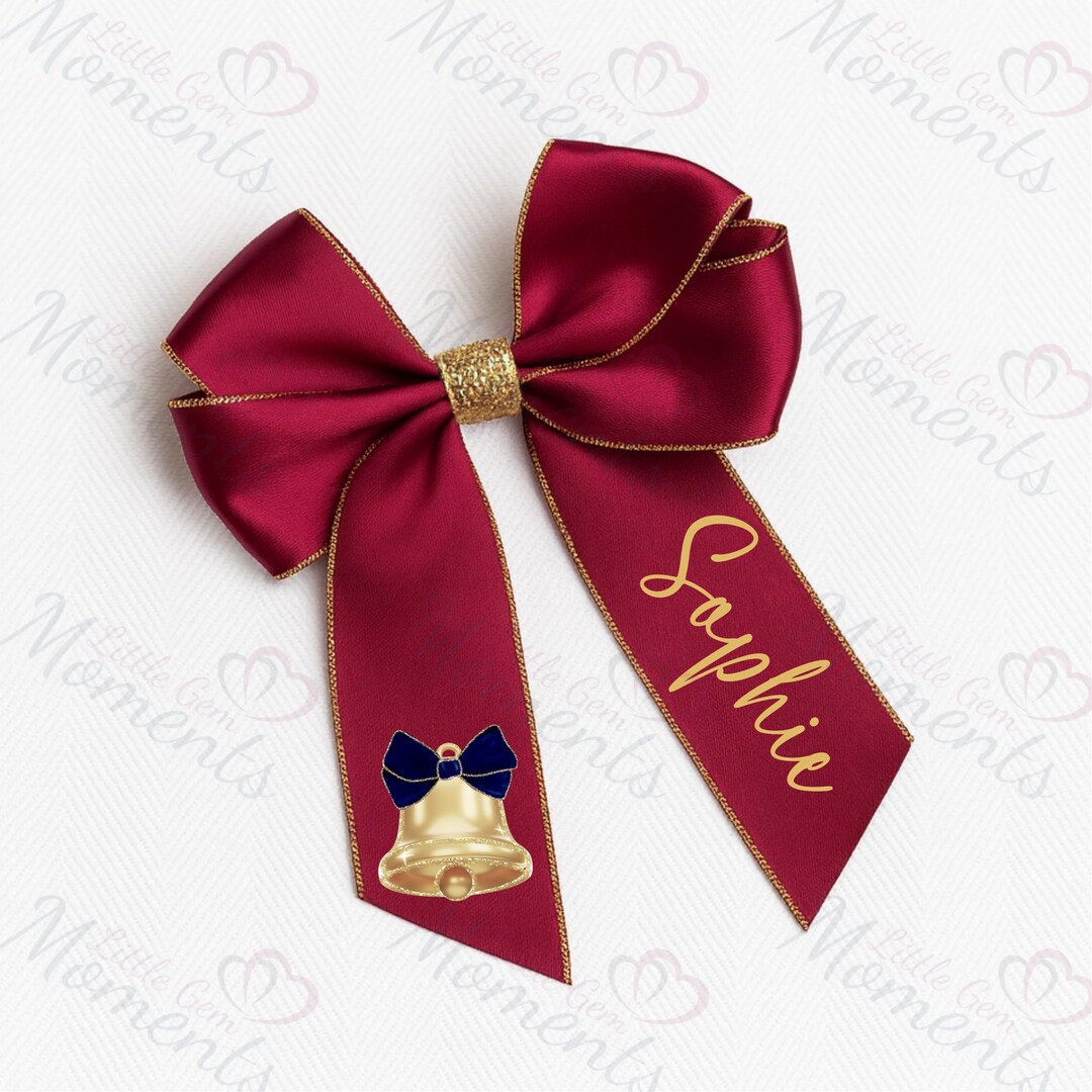 Personalised Glitter Trim Christmas Hair Bows - Christmas Bell Design ...