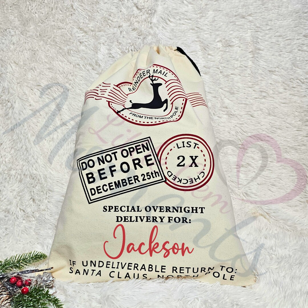 Personalised Special Delivery Santa Sack. Reindeer Mail Large Christmas ...